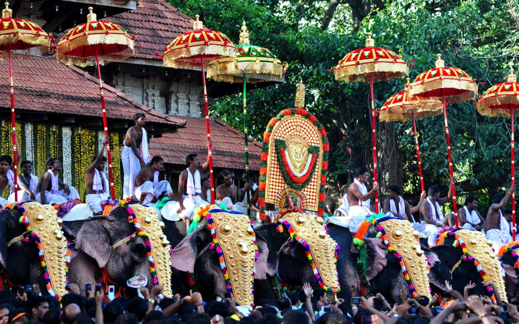 Fireworks display in Thrissur Pooram with riders...