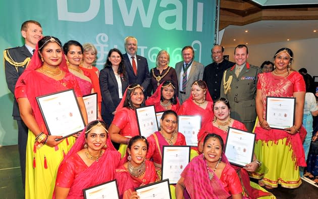 Welsh First Minister joins in the dance at Diwali in Cardiff...