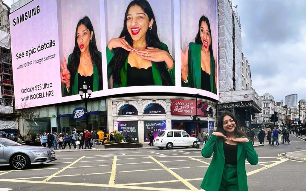 Pakistan-born British Asian woman features at the iconic Picaddily Circus